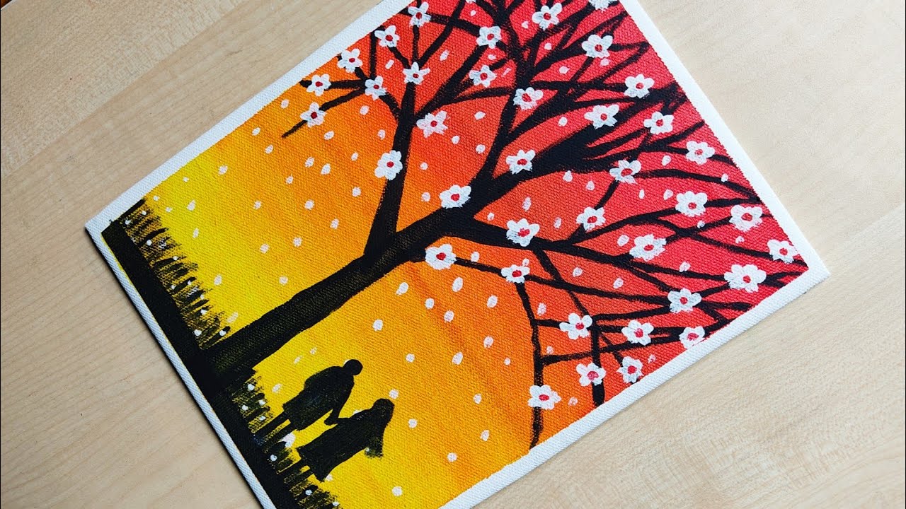 Lovely couple and flowering tree painting || acrylic painting // Sonali ...