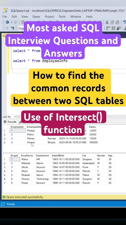 How To Find The Common Records Between Two Sql Tables Shorts Coding Sql Sqlqueries 