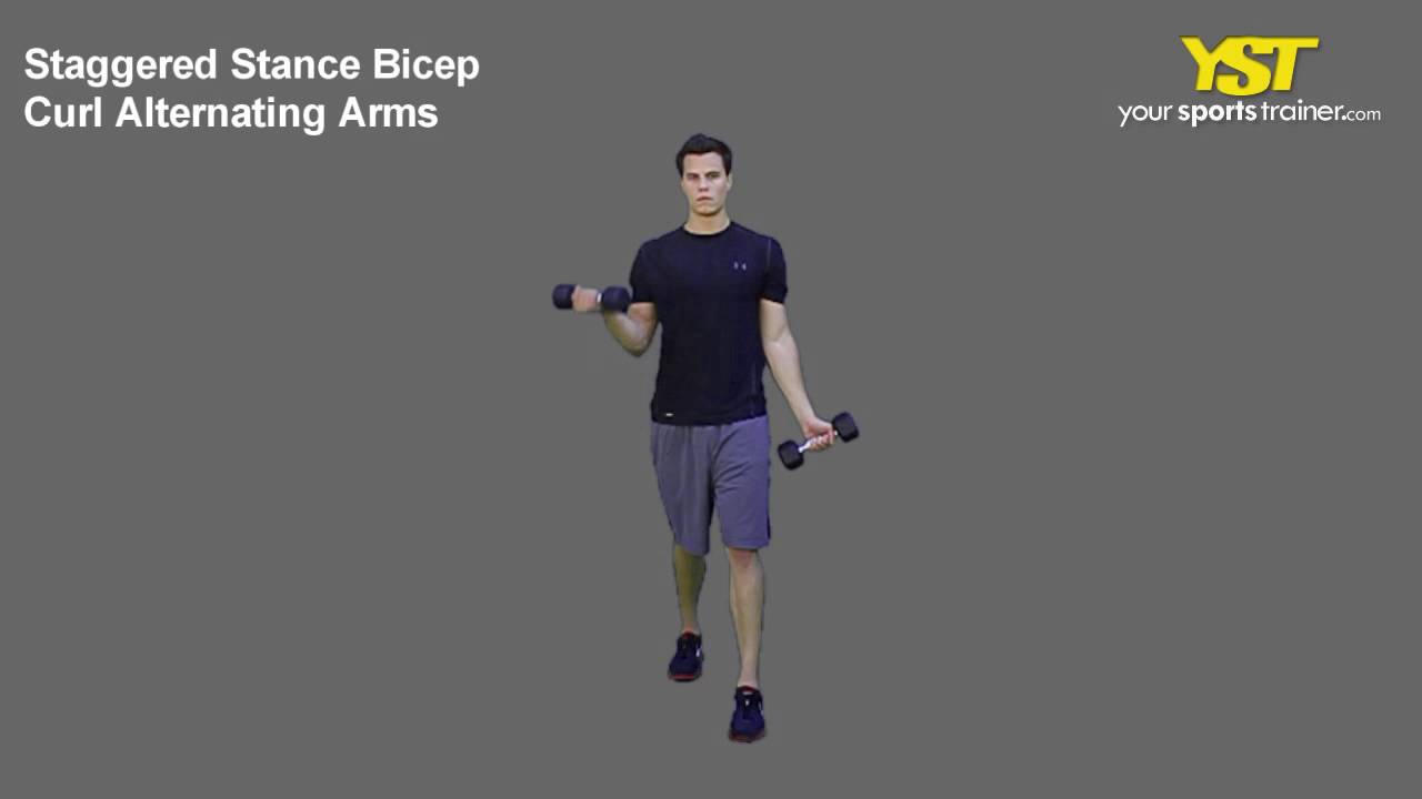 Staggered Stance Bicep Curl Alternating Arms - YouTube
