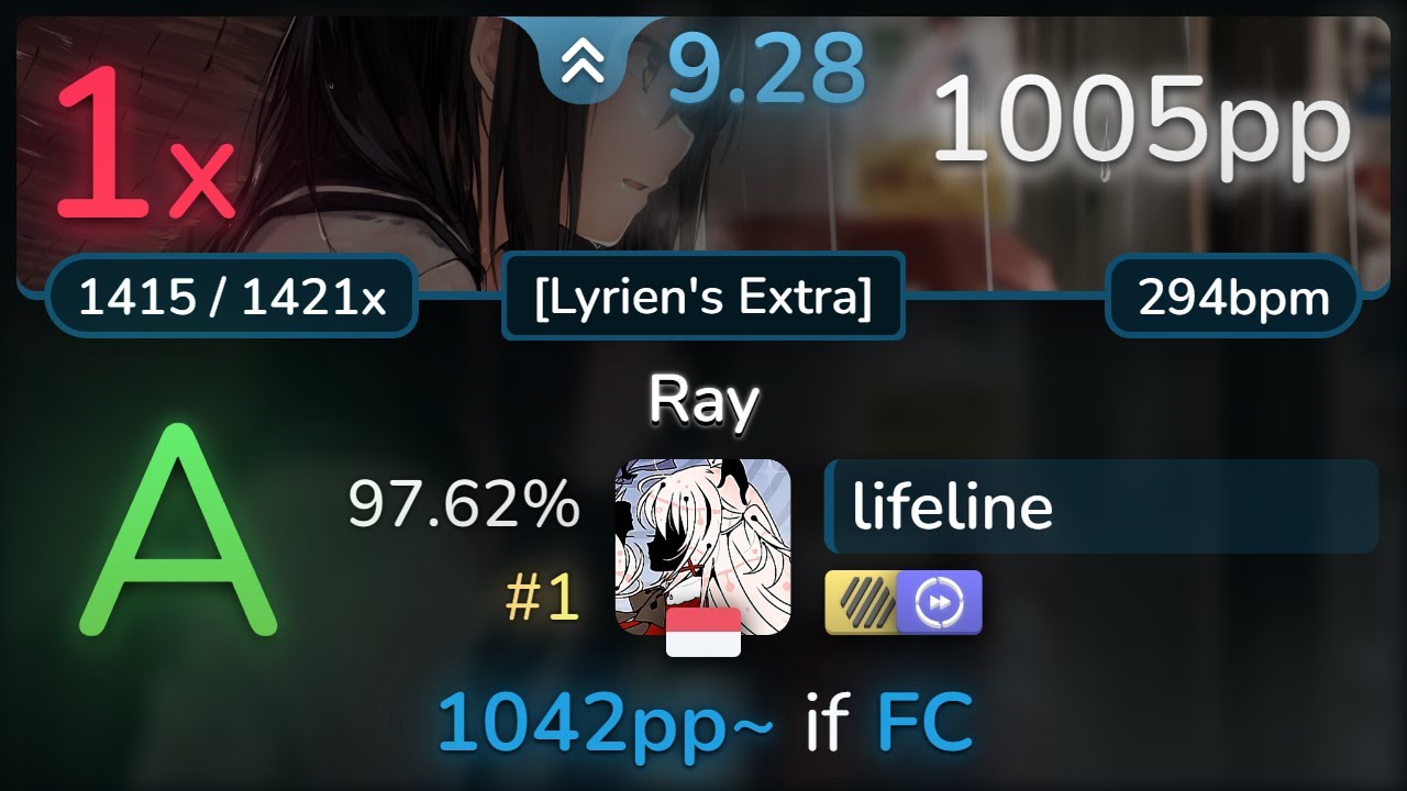 9.3⭐ lifeline | PassCode - Ray [Lyrien's Extra] +HDDT 97.62% (#1 1005pp 1 ) - osu! - YouTube