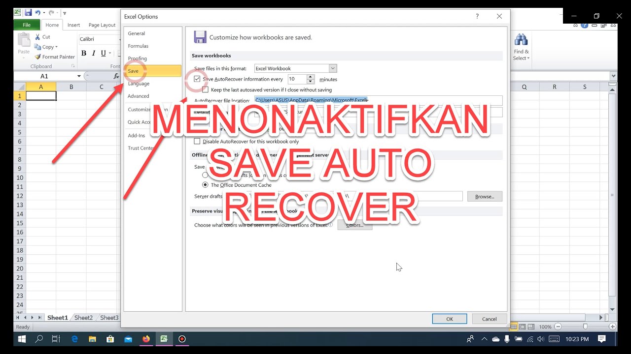 Mematikan Save auto Recovery excel - YouTube