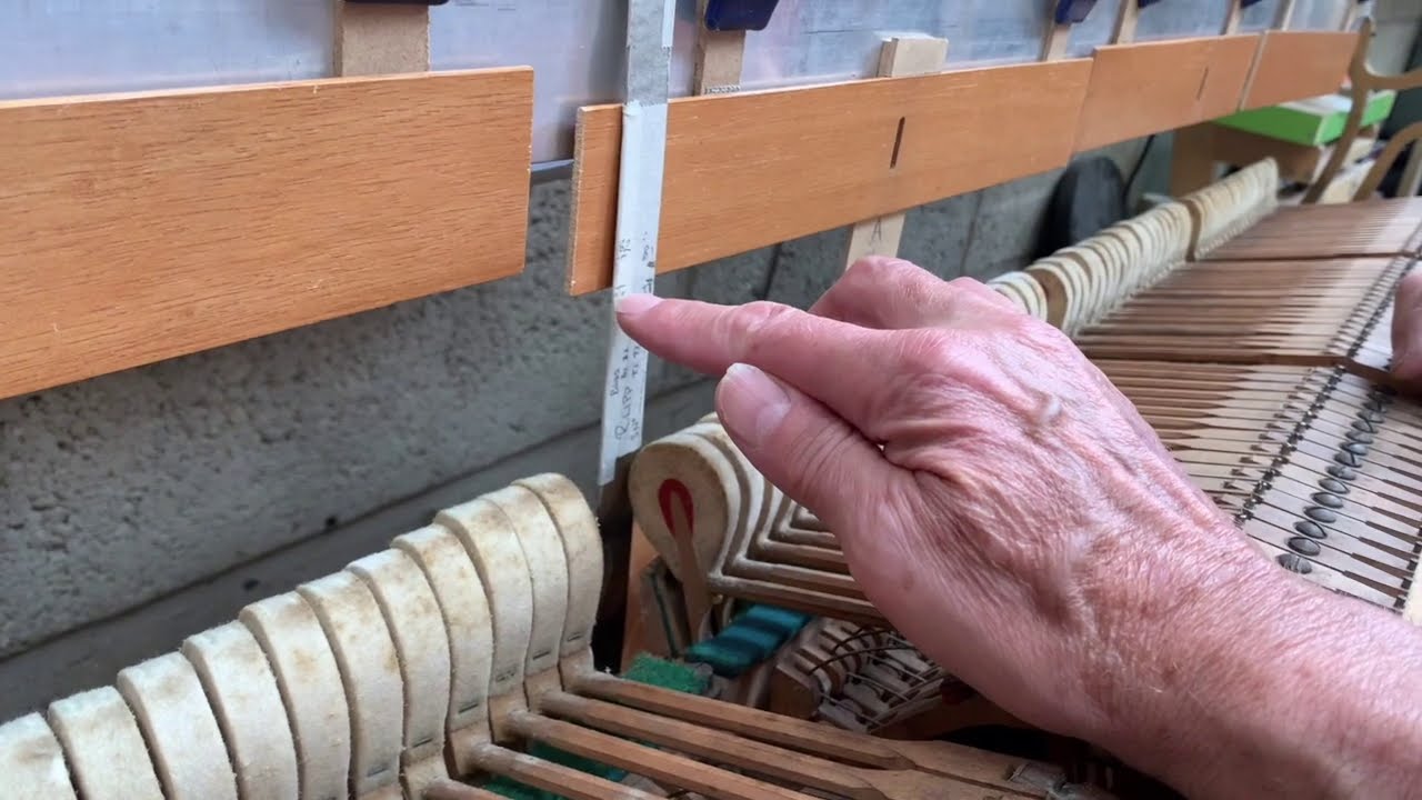 Measuring key bed to string for action regulation. Technicians: please ...