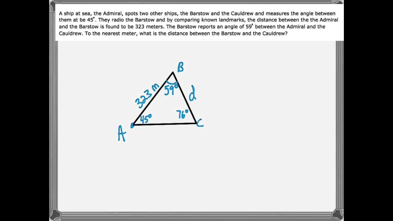 Finding distance using the law of sines - YouTube