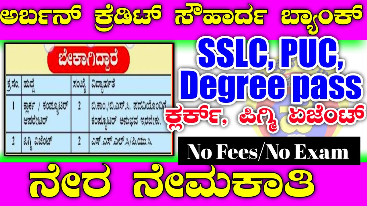 Cooperative Bank Recruitment 2022|Bank jobs in Belgaum|10th 12th Degree ...