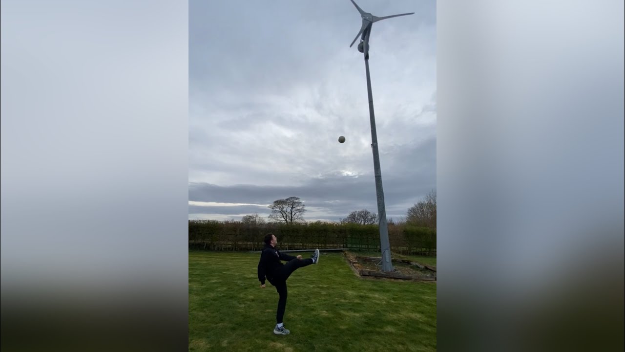 Kicking ball into wind turbine (IT GOES FLYING!!) - YouTube