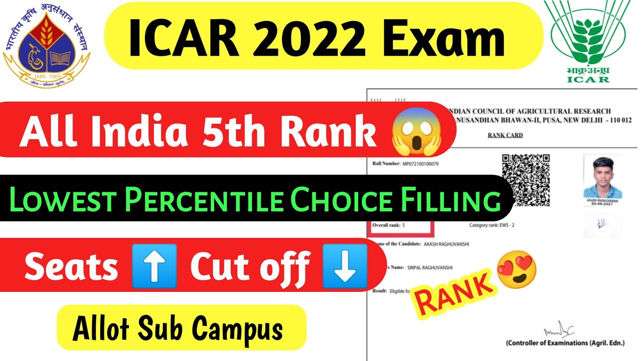 icar rank Card 2022 | icar ug choice Filling 2022 😍 | top rank students ...