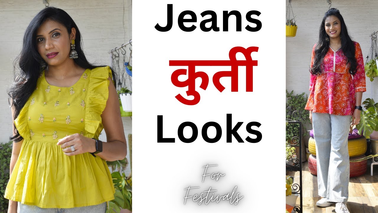 Festive Kurti With Jeans Lookbook | Navratri Diwali Jeans outfits ...