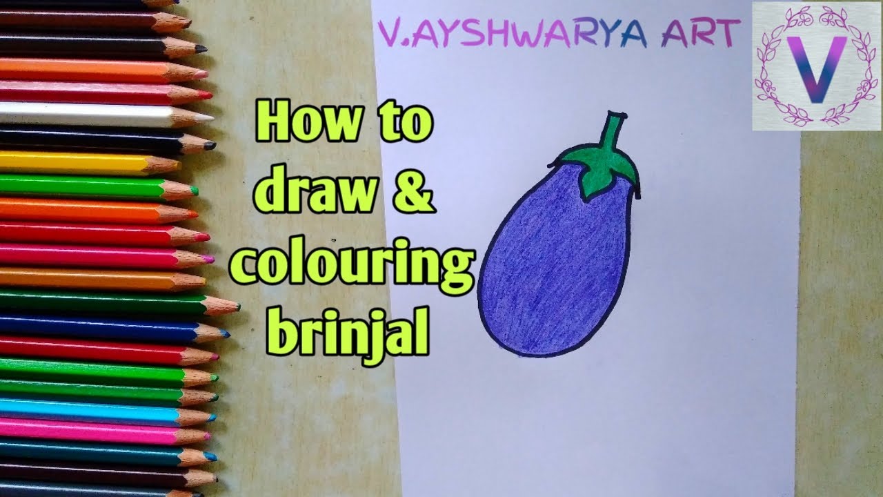 How to draw and colouring the brinjal for kids - YouTube