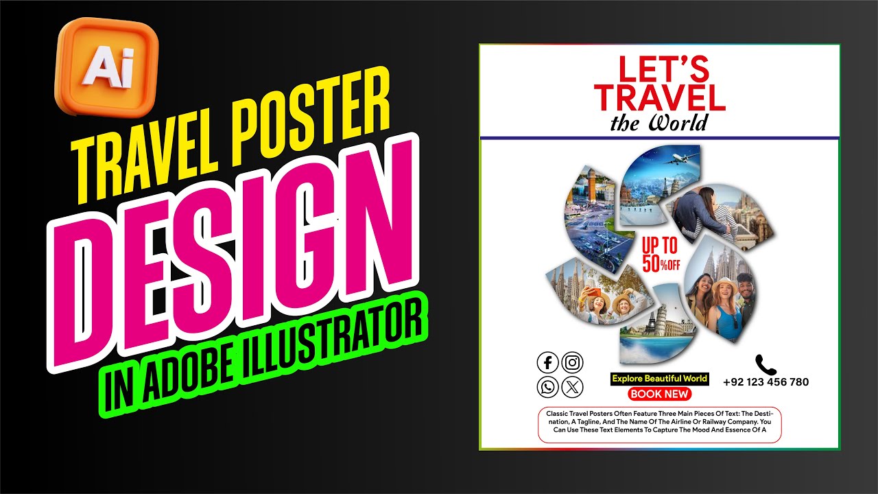 Modern Travel Poster Design in Adobe Illustrator 2025| Illustrator ...