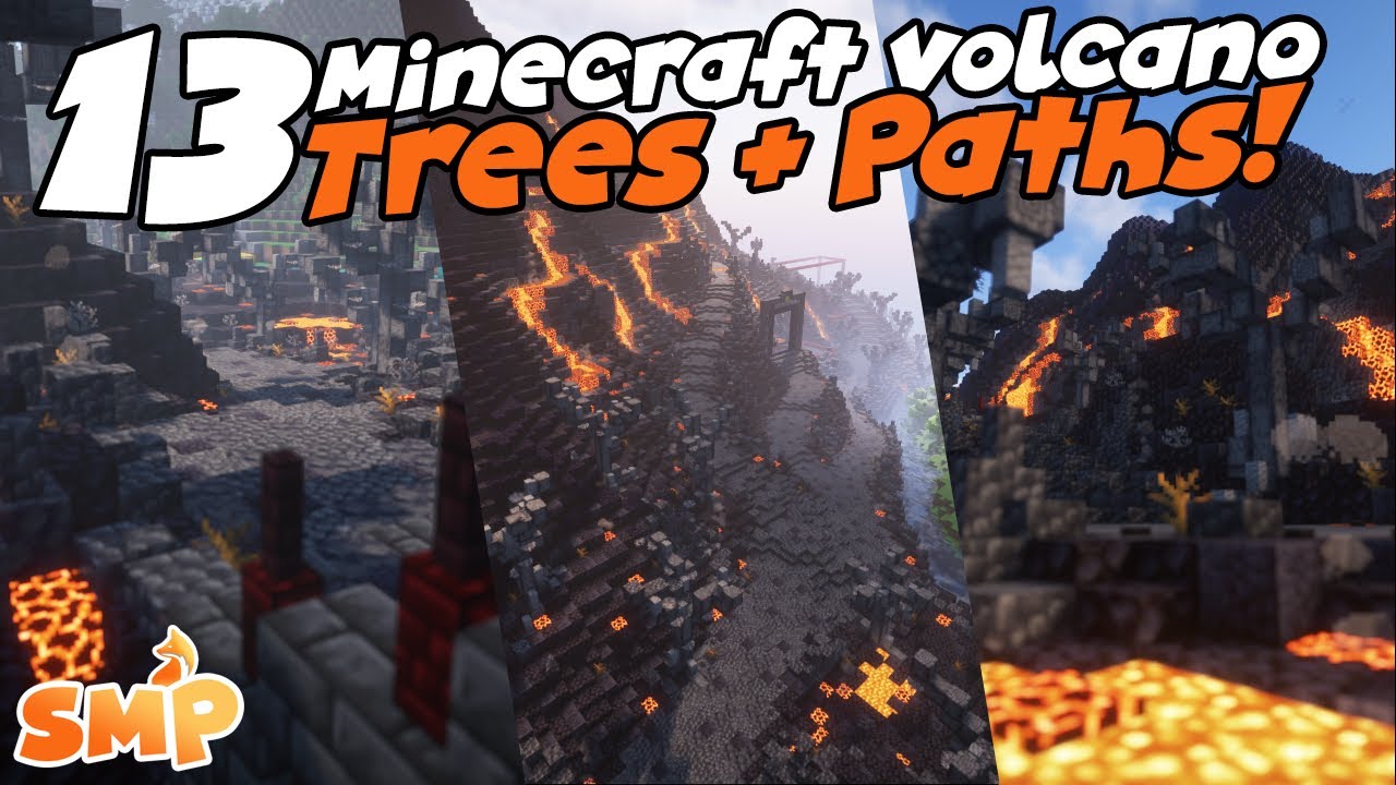 Part 13 - Minecraft Volcano Detailing incl Paths, Trees and Lava! - YouTube