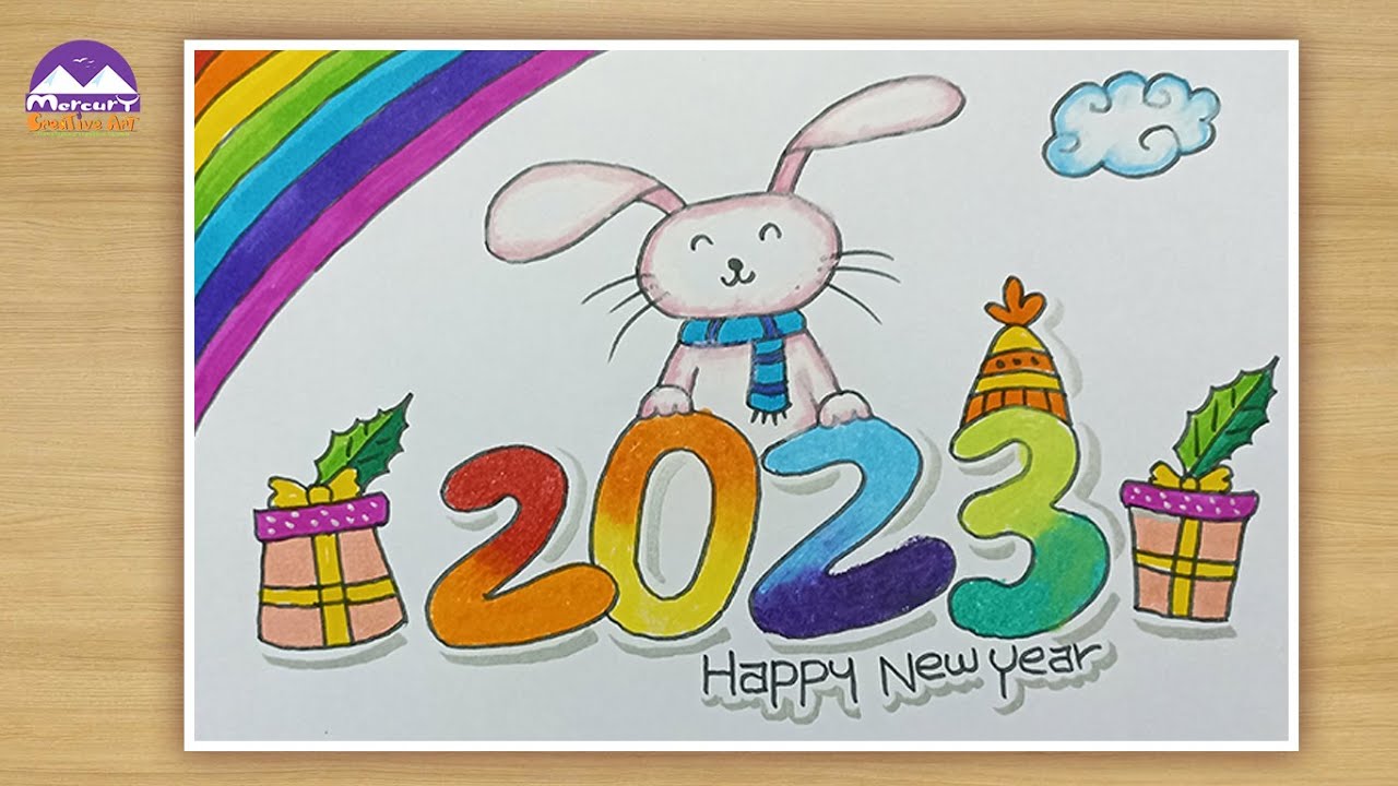 Happy new year 2023/ Easy step by step drawing - YouTube