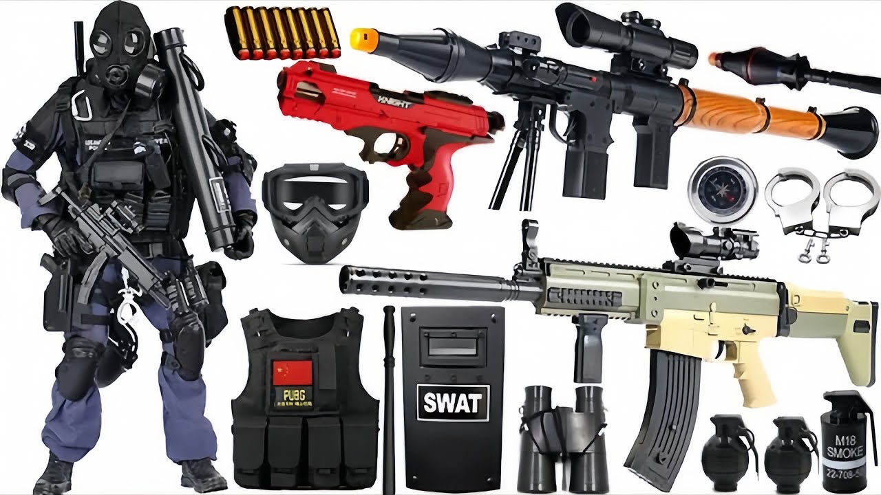 11 minutes, toy gun set unboxing, Barrett sniper rifle, Scar assault ...