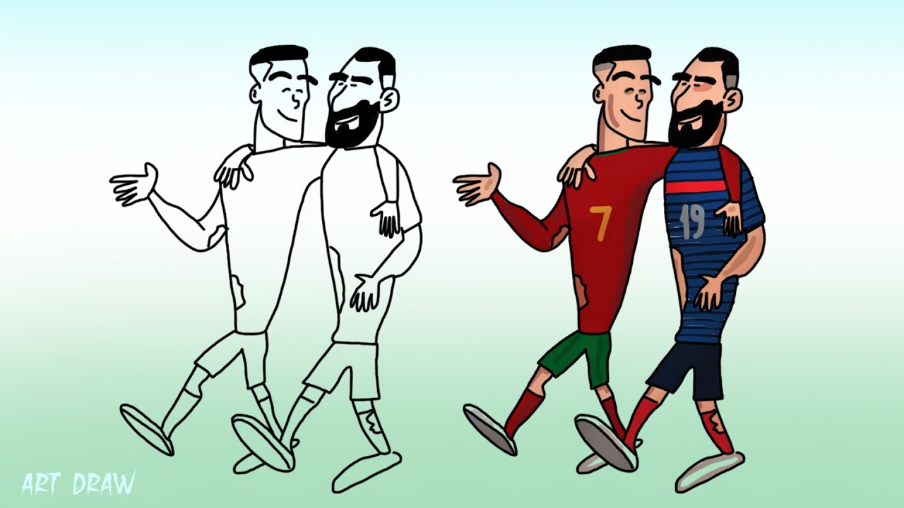 How to Draw Cristiano Ronaldo and Karim Benzema EURO2020 - YouTube