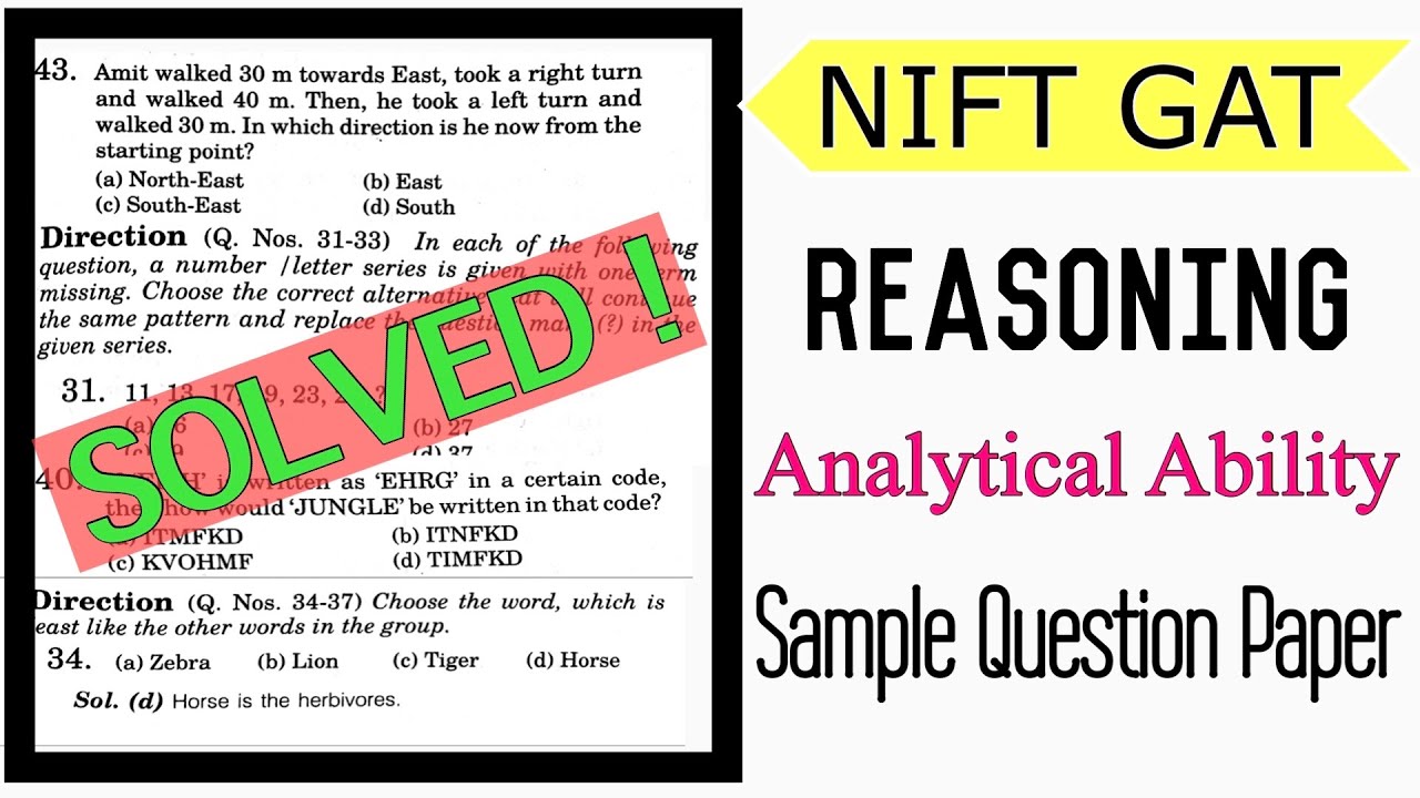 NIFT GAT ANALYTICAL ABILITY (Reasoning) SOLVED question paper | Part 2 ...