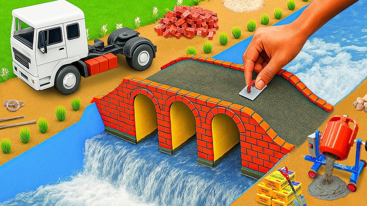 DIY Mini Tractor Builds 3-Pipe Brick Dam with Metal Railing Bridge ...