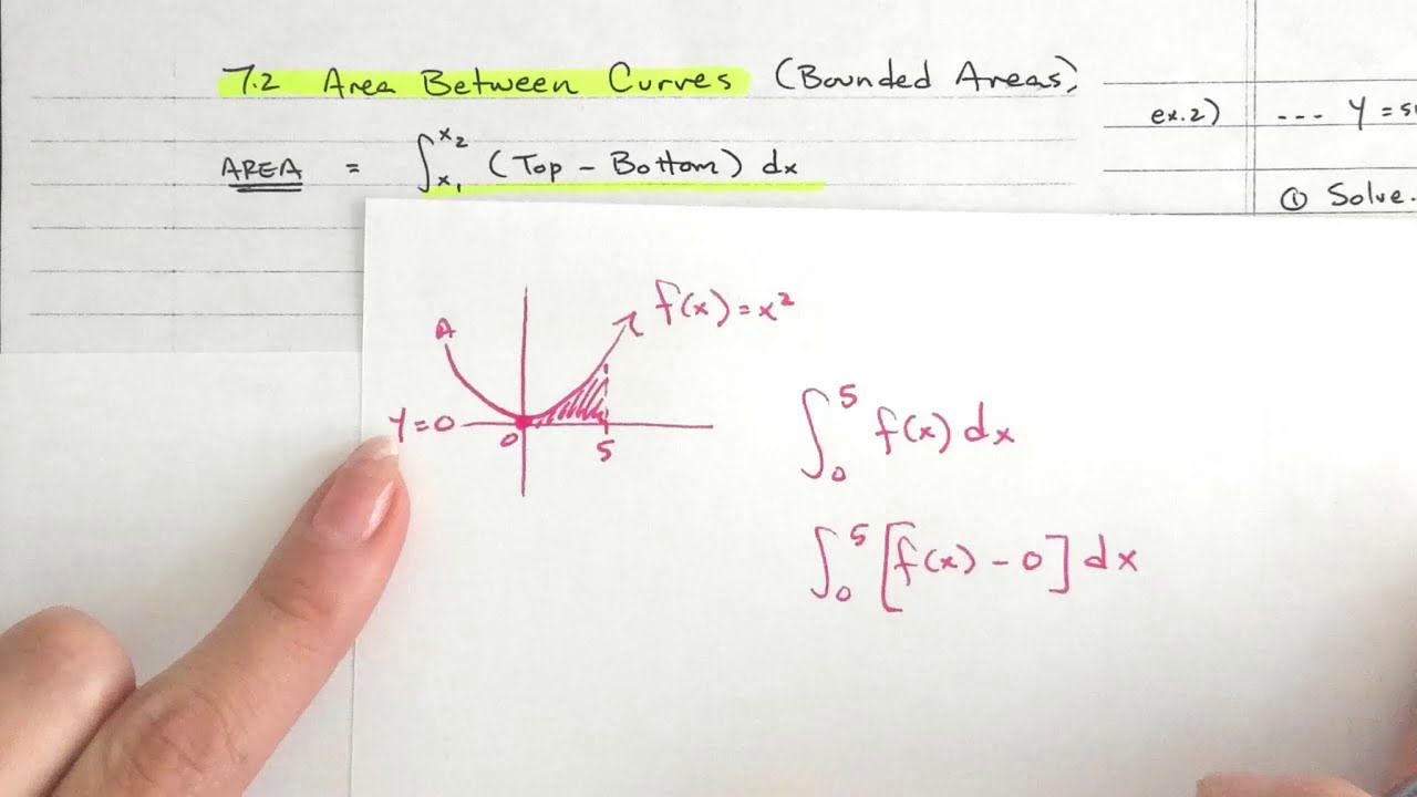 AP Calc - Area Between Curves (notes 7.2; bounded areas) - YouTube