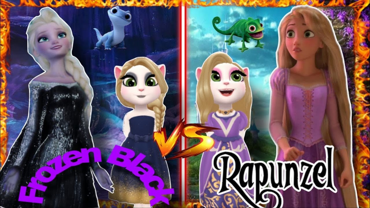 My Talking Angela 2 || Frozen Elsa Black 🖤 vS Rapunzel 💖💕|| cosplay 😻😍 ...
