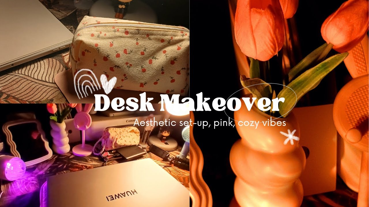 aesthetic desk makeover ️💌 | pink cozy desk, pintrest inspired ...