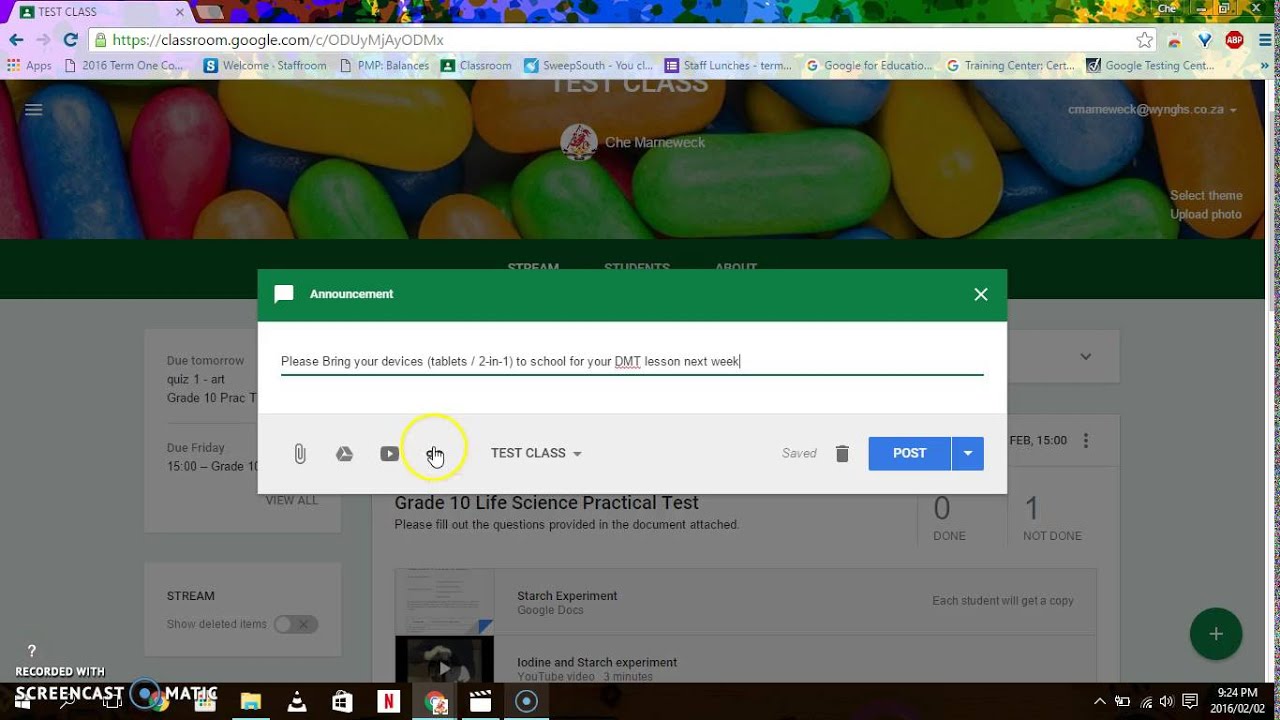Creating an announcement in google classroom - YouTube