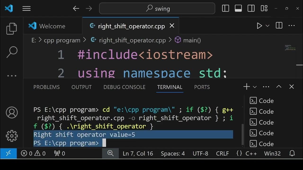 Right Shift Operator program of C++ language - YouTube