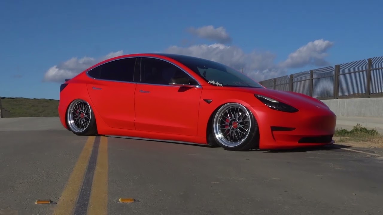 Bagged Tesla on BBS wheels - YouTube