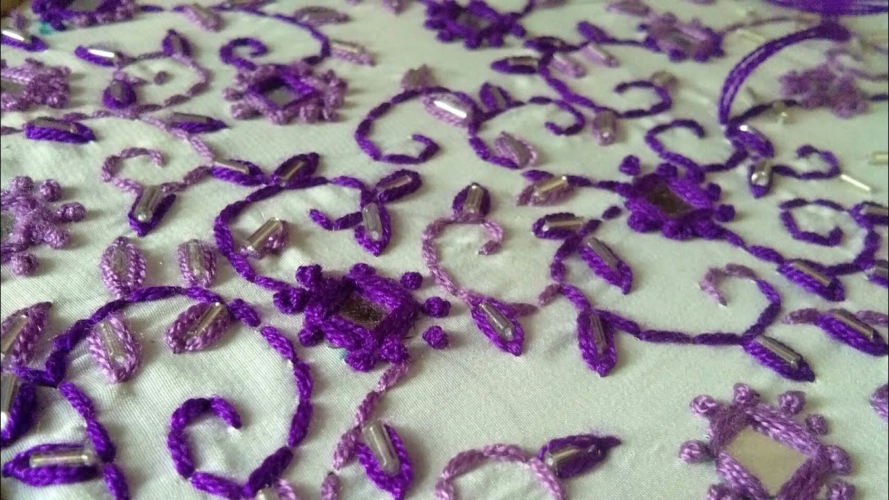 Gorgeous Mirror work neck design hand embroidery tutorial(হাতের কাজের ...