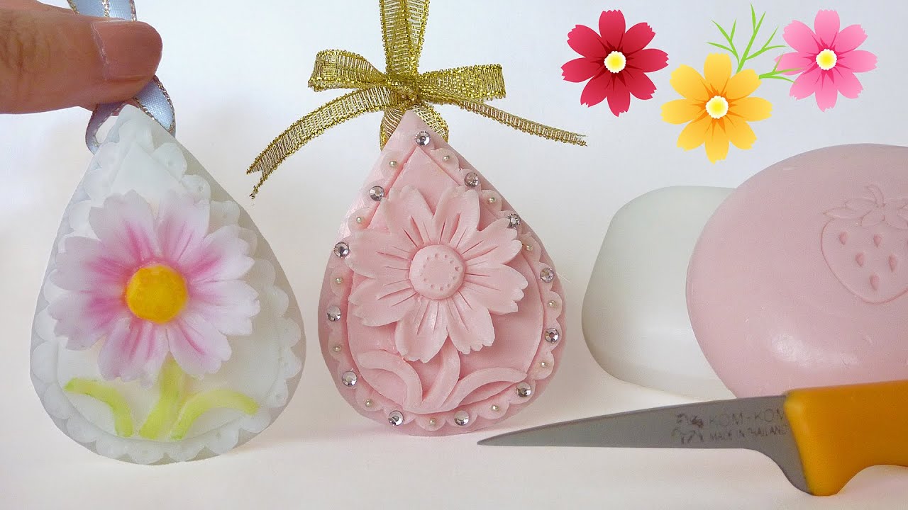 Soap Flower Hanging Decor - SOAP CARVING - How To Make A Cosmos Flower ...