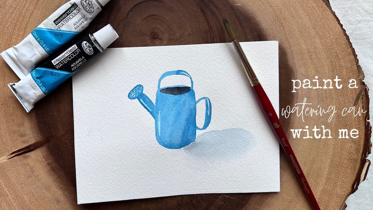 Watering can simple watercolor tutorial — spring tutorial - YouTube