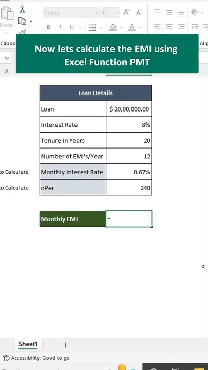 Calculate your Monthly EMI using Excel Function PMT || Excel PMT Function - YouTube