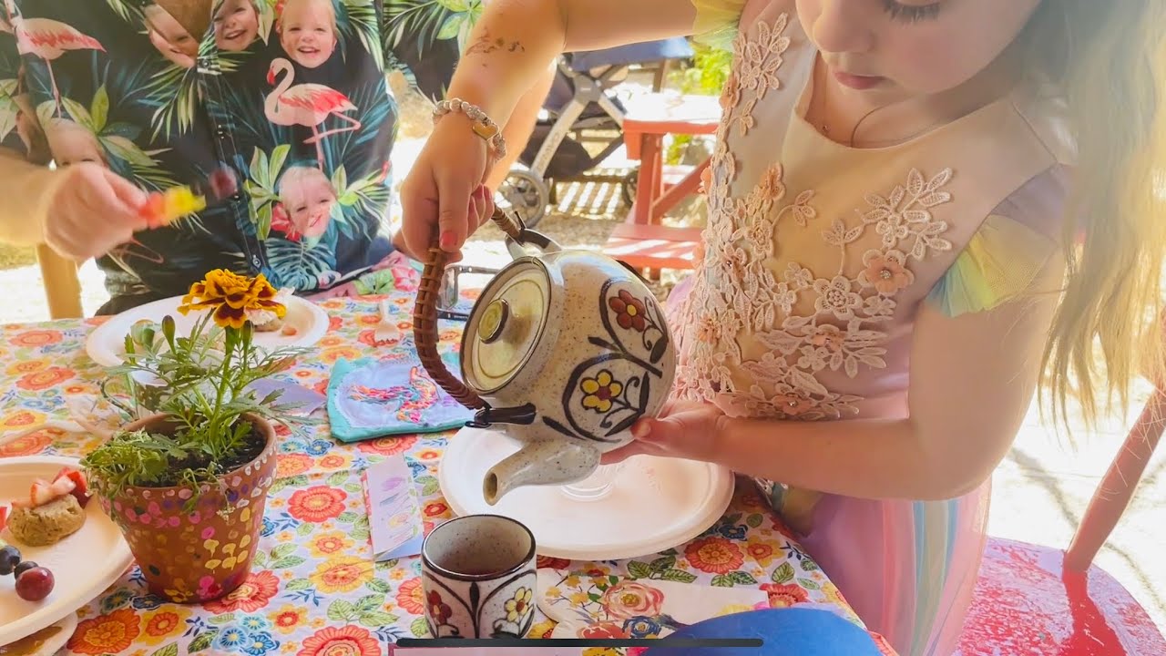 Alora serves us spring tea at preschool - YouTube