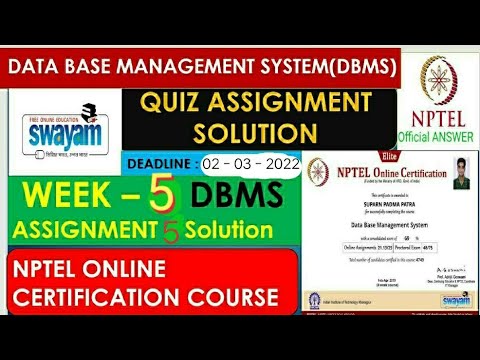 #nptel Week-5 Assignment Answer!!DBMS(Data Base Management System)Week-5 AssignmentSolution!! # ...