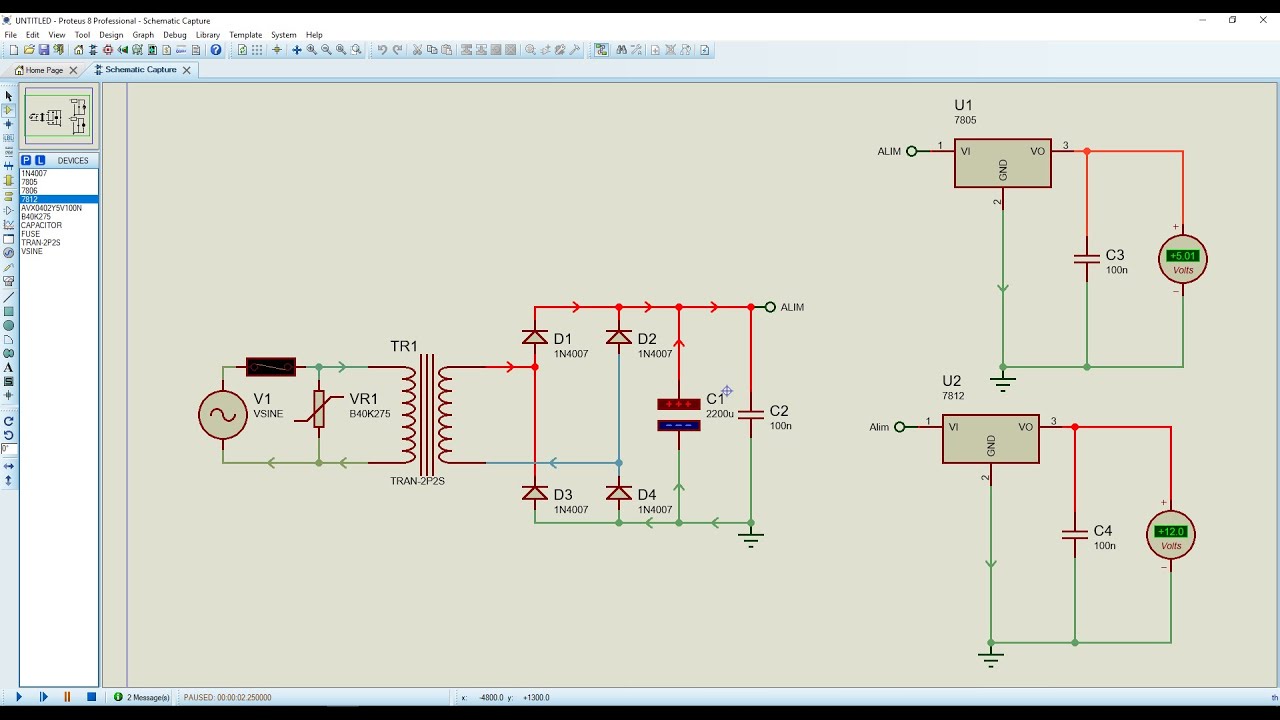 Alimentation Stabilisée 12V dans Proteus - YouTube