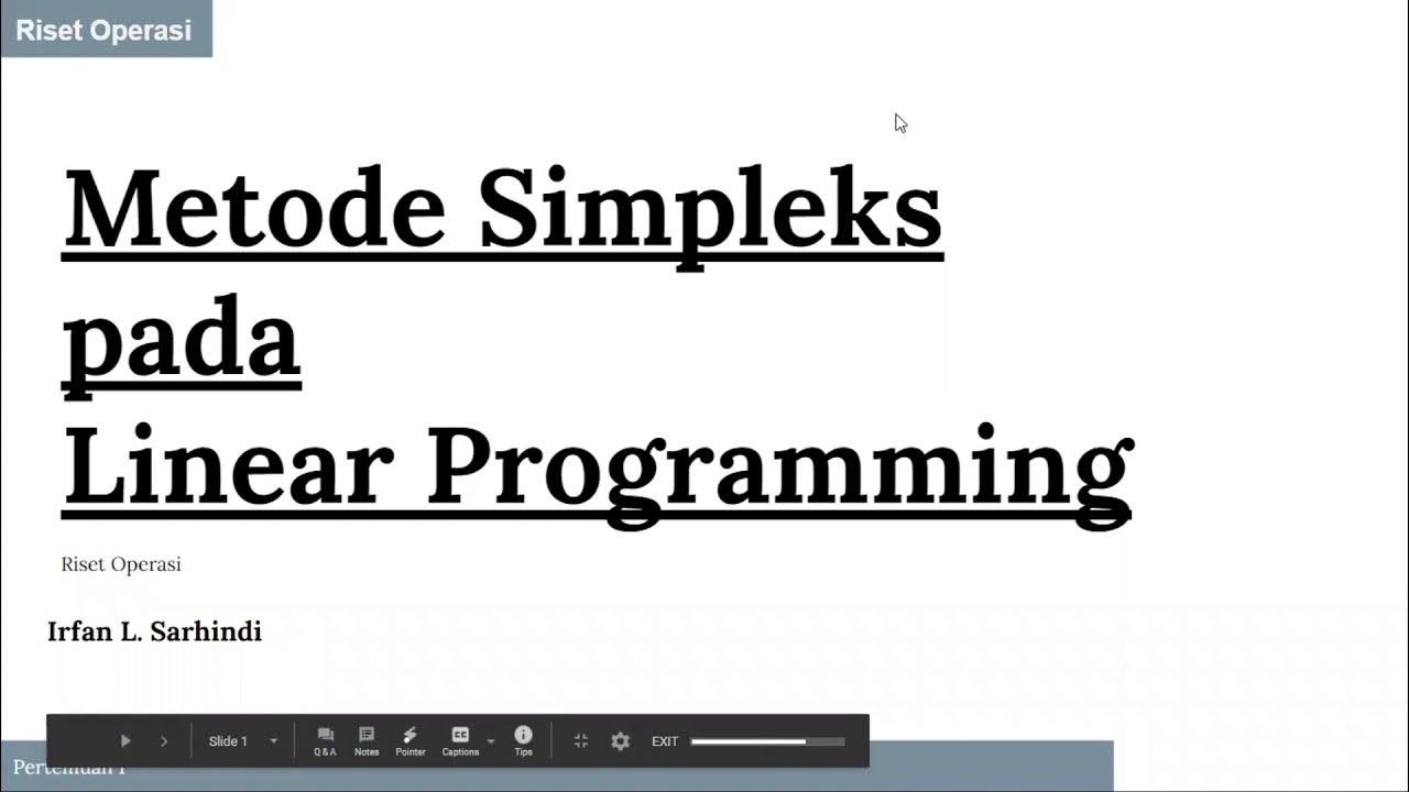 RO2 - Memahami Metode Simpleks Linear Programming dengan Mudah - YouTube