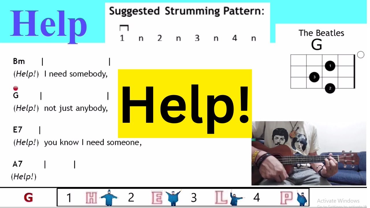 HELP - The Beatles - Ukulele Chords & Lyrics @TeacherBob - YouTube