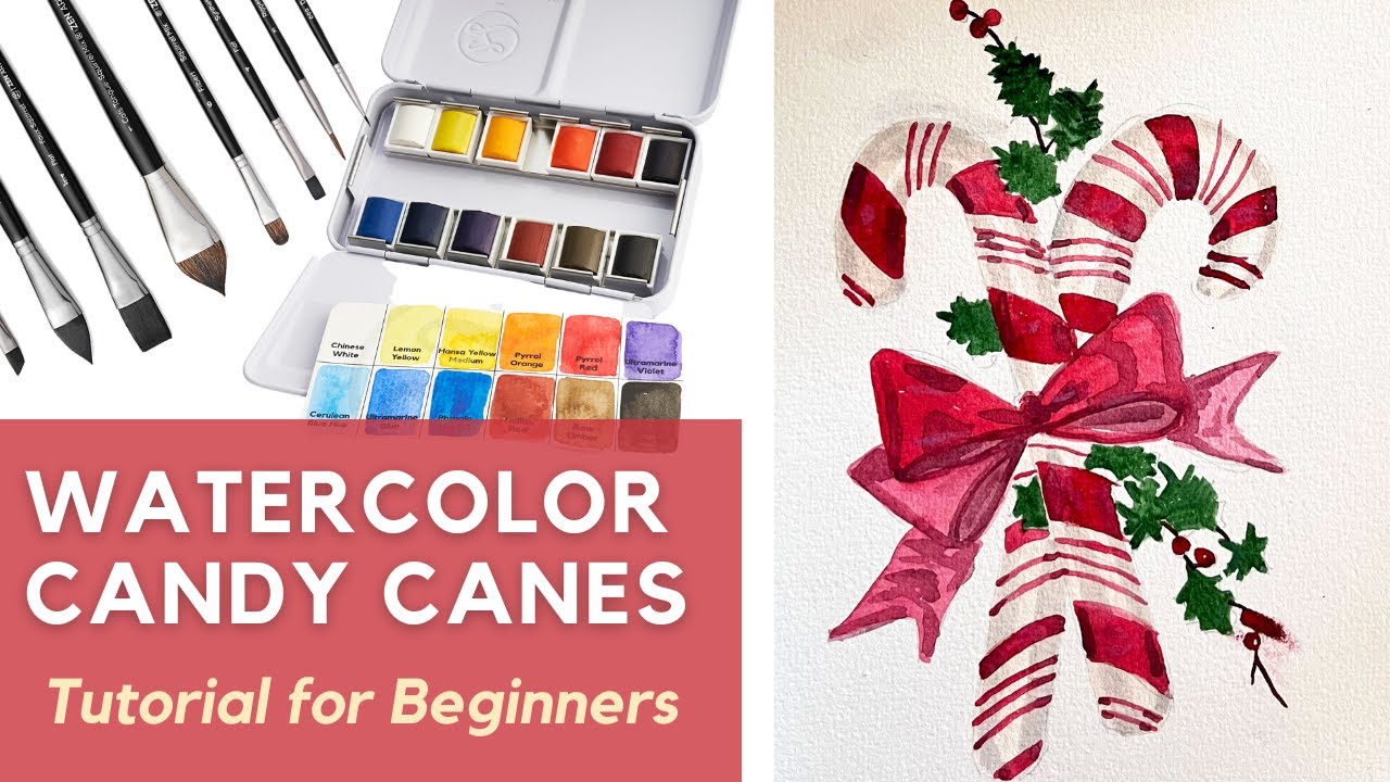 Watercolor Candy Canes - Tutorial for Beginners | Watercolor Christmas ...