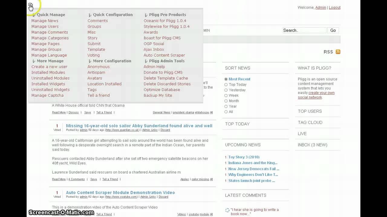 Quick Admin Pligg CMS Module Demo - YouTube