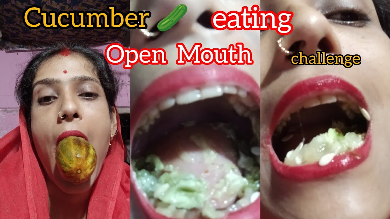 Open Mouth challenge || Cucumber 🥒 eating with zoom camera 📸 || #tongue ...