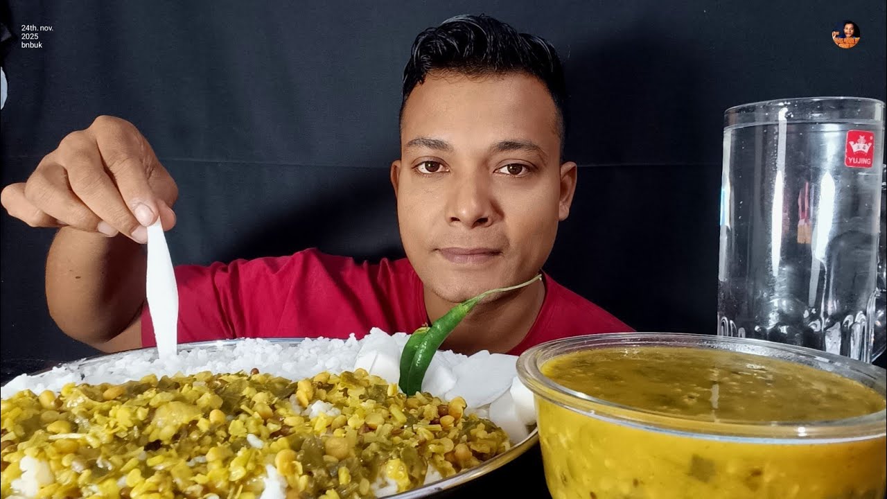 Eating show 🥗Rice with mic daal with mooli ka saag 🫜 Asmr mukbang # ...