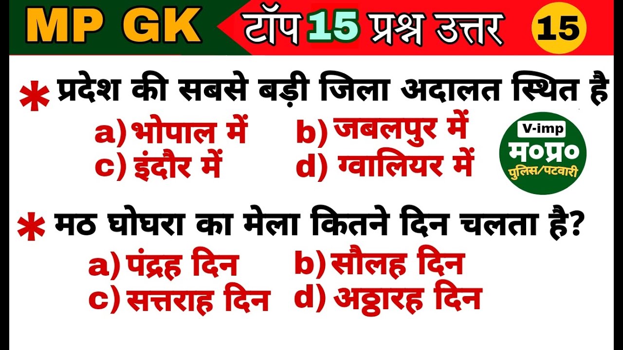 Mp gk in hindi | Mp Police Gk | Madhya Pradesh General knowledge ...