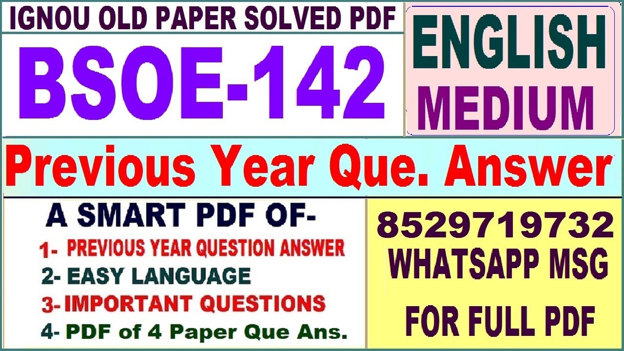 BSOE 142 Previous Year Question Paper Solved in English || bsoe 142 ...