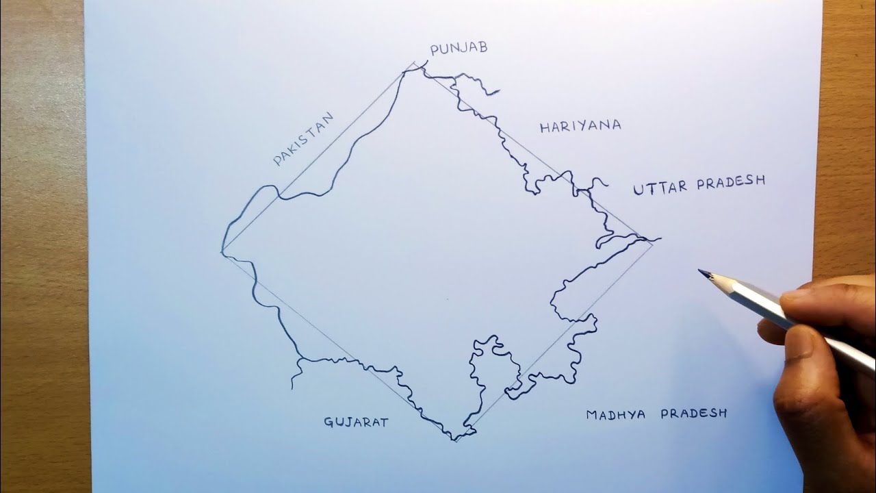 how to draw Rajasthan map step by step easily || Rajasthan map drawing ...