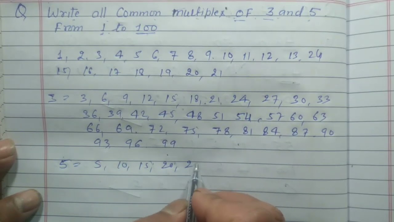 Write all common multiples of 3 and 5 from 1 to 100 - YouTube