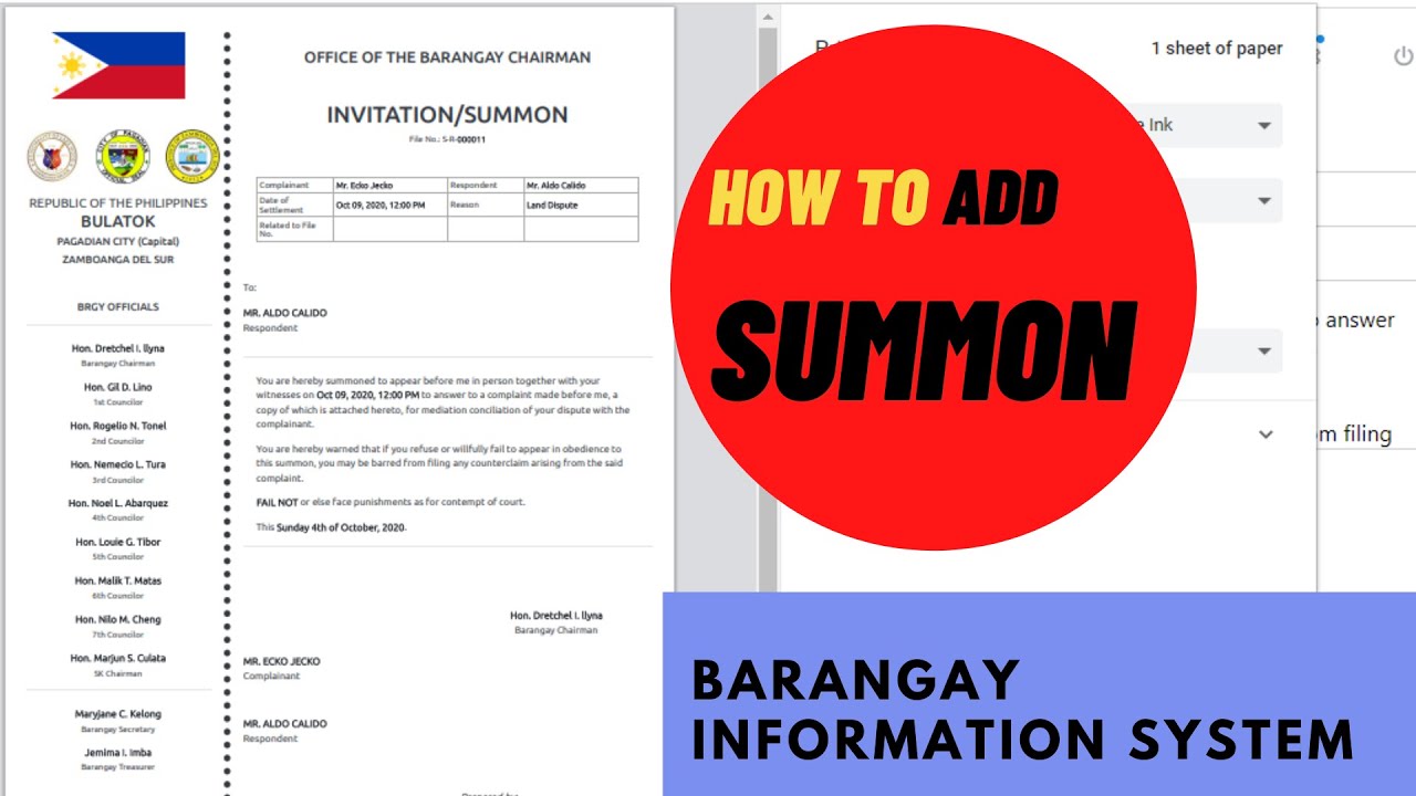 Barangay Information System, How to add Summon - YouTube