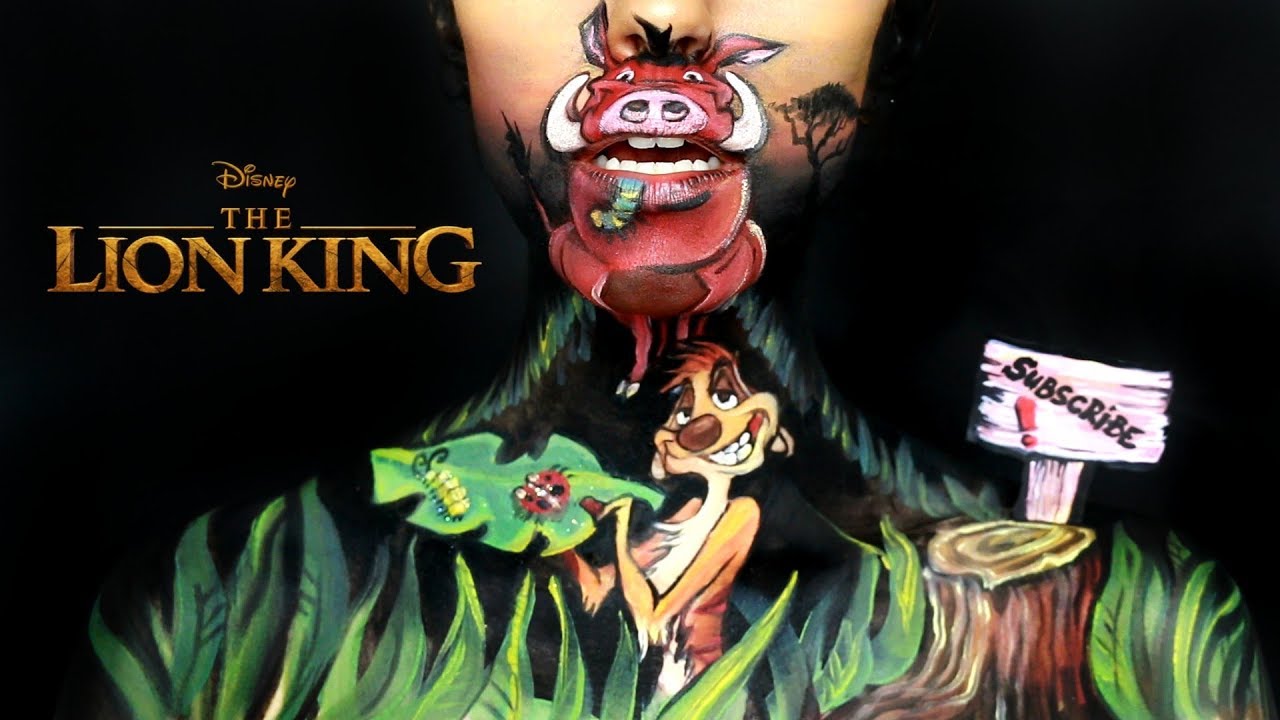🦁TIMON AND PUMBAA MAKEUP TRANSFORMATION 🦁LION KING BODY ART 🐗 Sminkanje ...