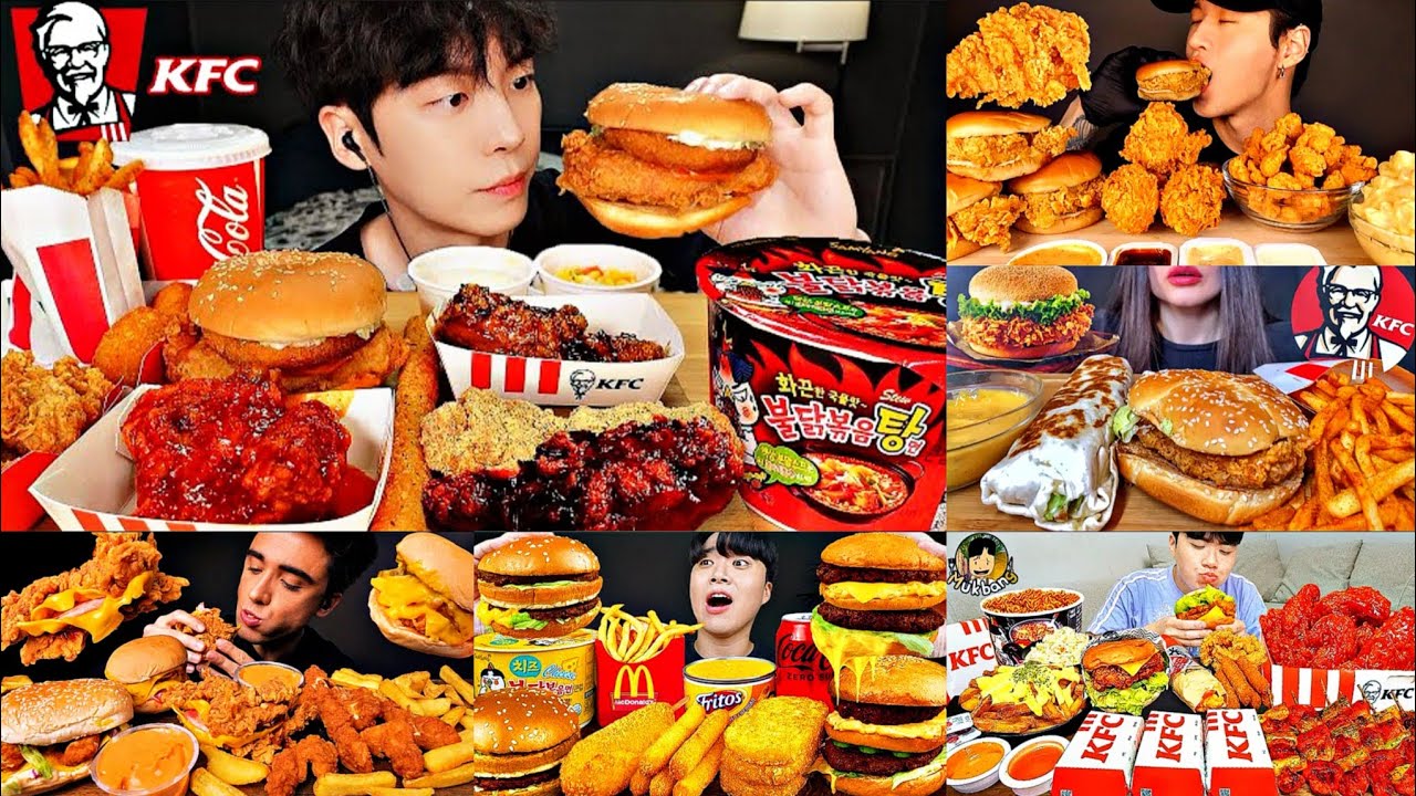 ASMR 5x Speed Eating Mukbang KFC Menu Burger🍔Chicken wing Nuggets ...