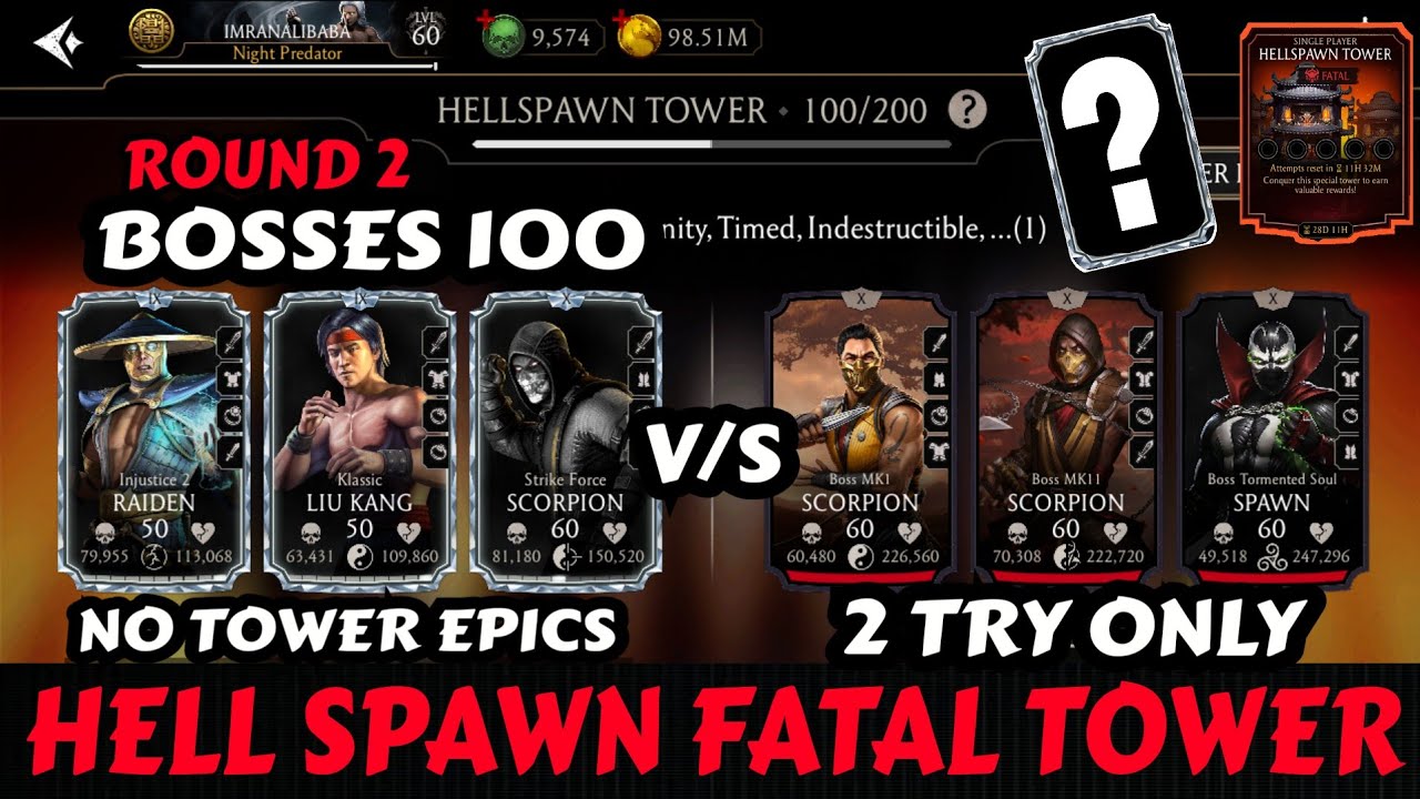 Hell Spawn Fatal Tower | Battle 100 Bosses R2 | Beat By Diamond Team | Mk Mobile - YouTube