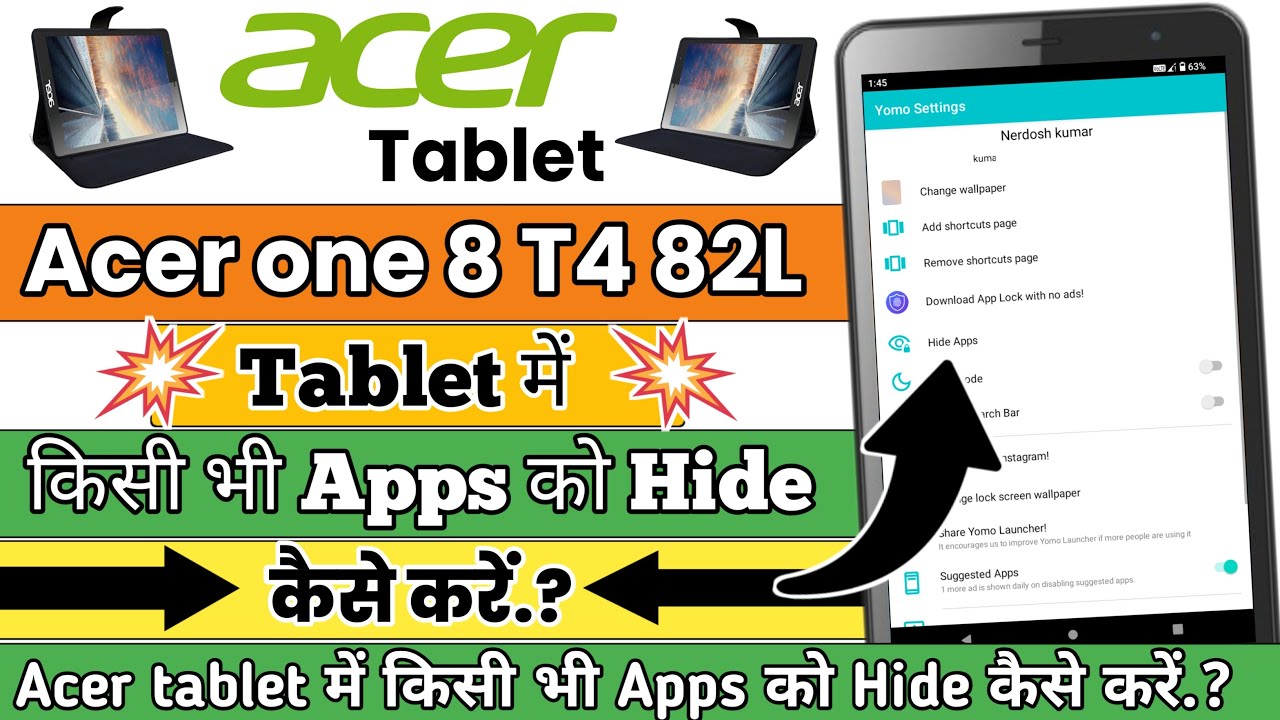 Acer One 8 T4 82L tablet me Apps ko Hide kaise kare|Acer ke tablet me ...