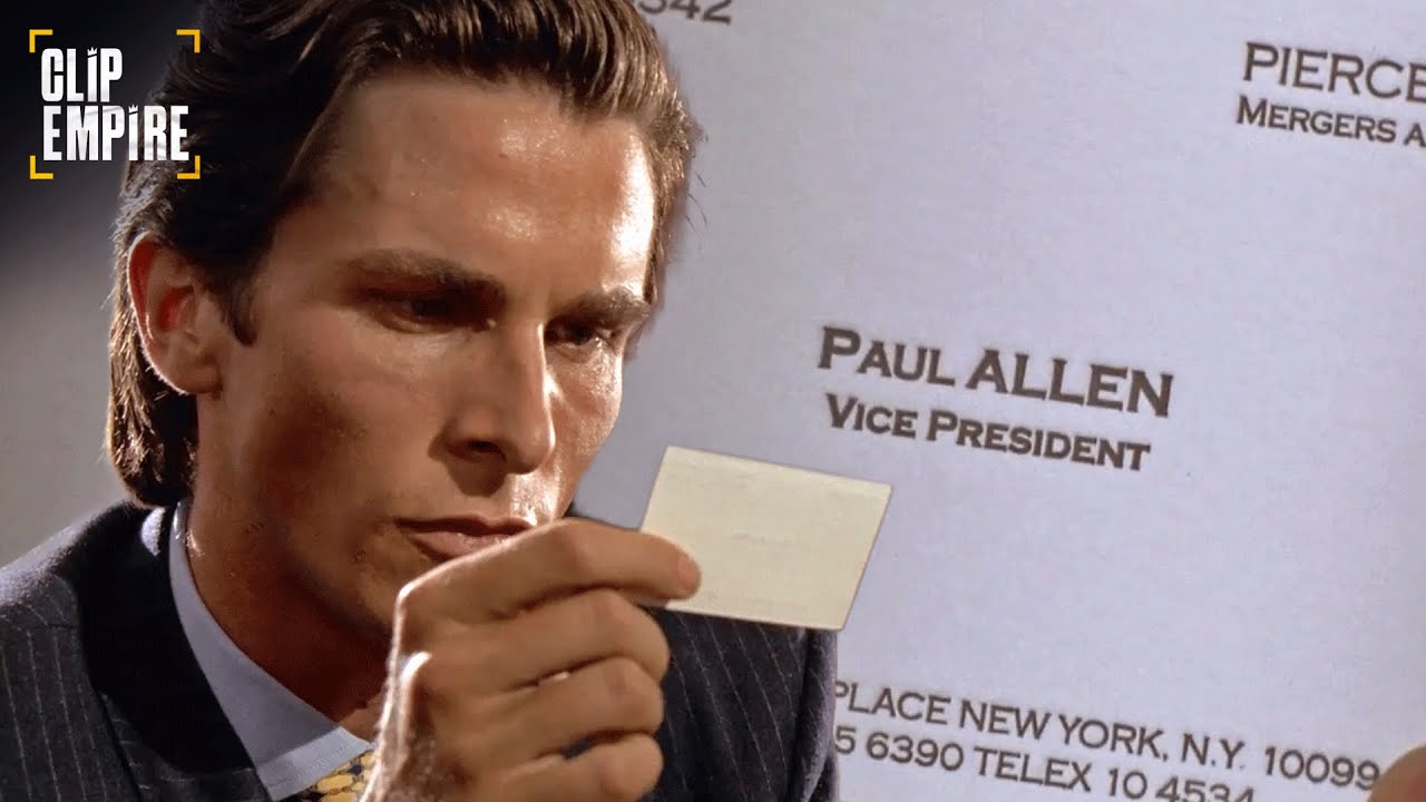 Bateman Cracks During Business Card Comparison | American Psycho - YouTube