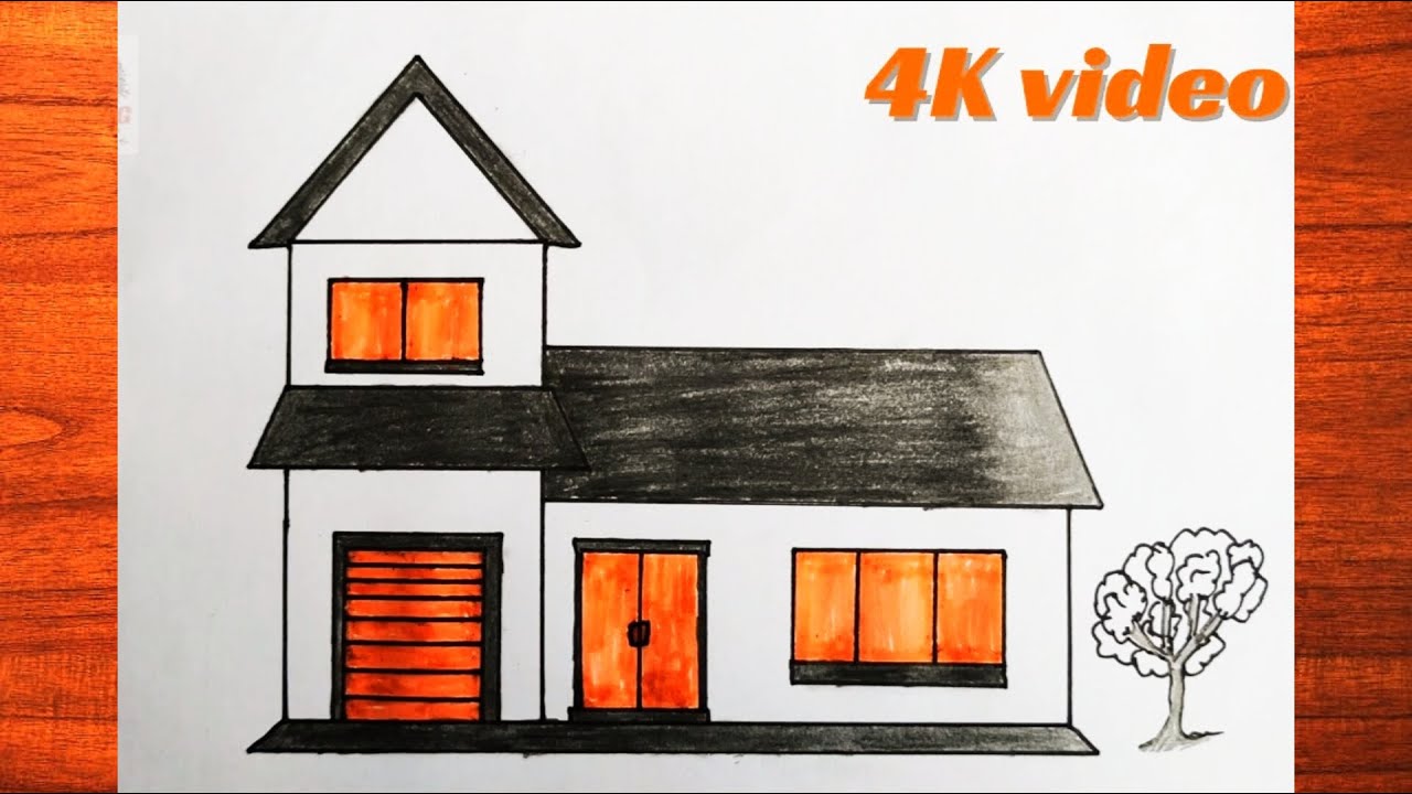 Home drawing. How to draw a house, কিভাবে ঘরের ছবি আঁকতে হয়, very easy ...