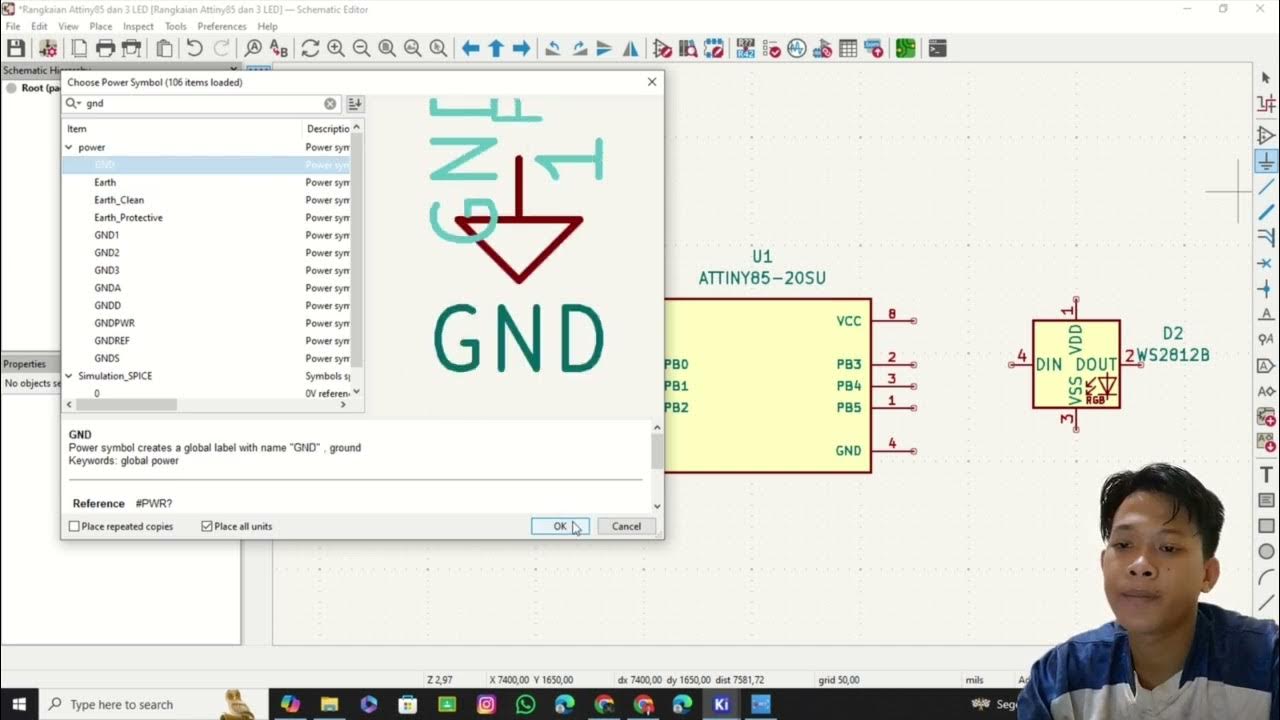 Schematic of Attiny85 with 3 LED output in KICAD || Instrumentation Automation Engineering - YouTube